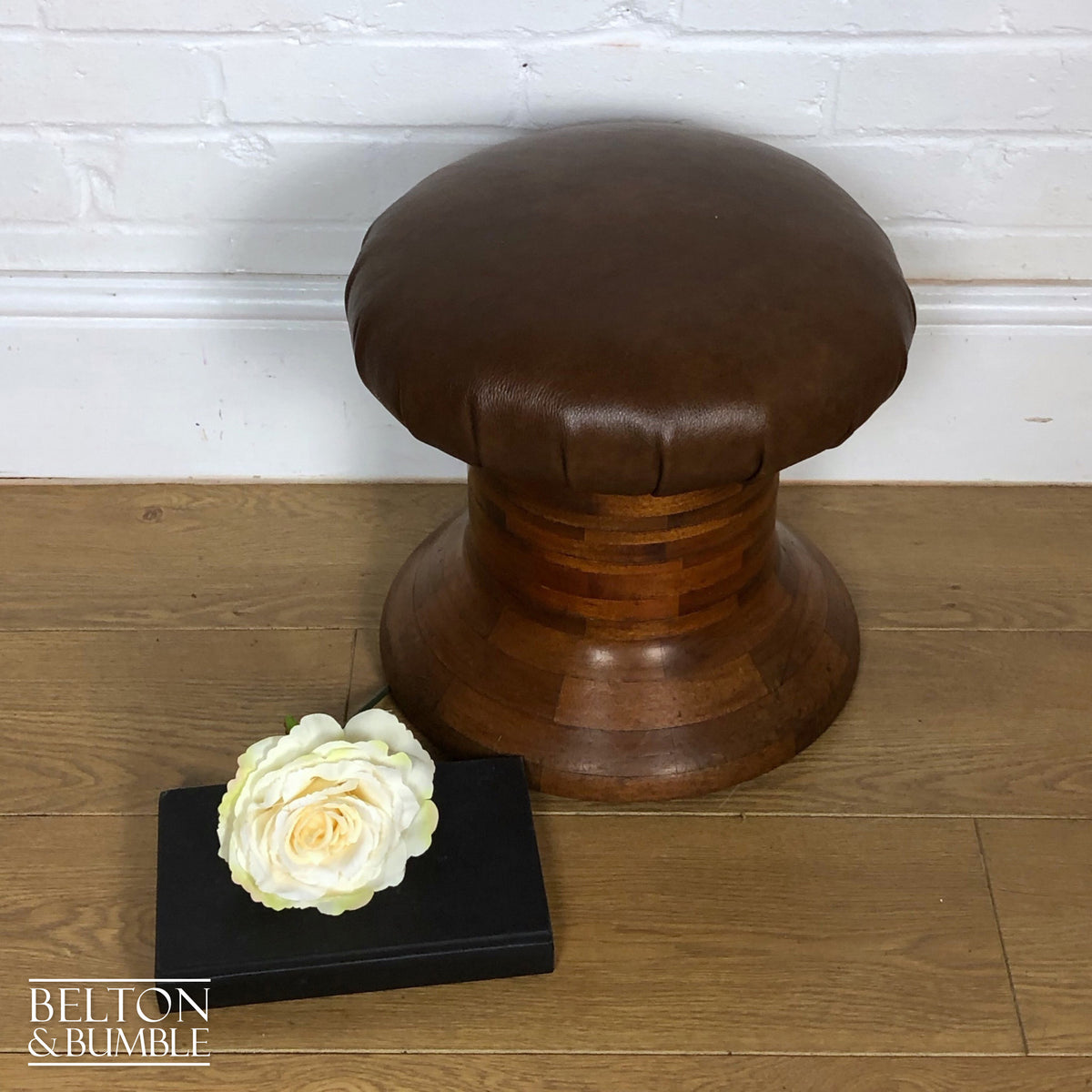 Brown Leather Wooden Based Capstan Stool – Belton & Bumble